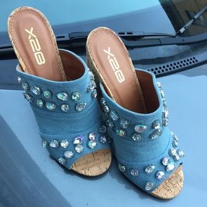 X2B Shoes | Shoes | Stunning Denim Style Open Toe Heels | Poshmark